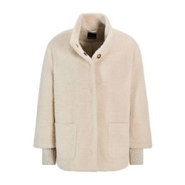 Kurzjacke GOLDNER "Flauschiger Kurzmantel mit Stehkragen", Damen, Gr. 44, beige, Obermaterial: 65% Polyamid PA. 35% Polyester PES., Modisch, Rippe, Jacken Kurzjacke, mit Strickb&uuml;ndchem am Armsaum
