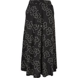 Jerseyrock Urban Classics "Urban Classics Damen Ladies Viscose Midi Skirt", Damen, Gr. S, schwarzflower, 100% Viskose, loose fit, R&ouml;cke