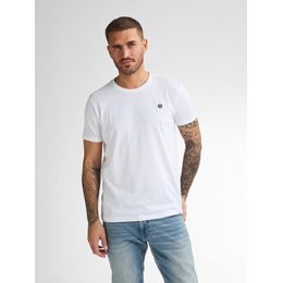 Rundhalsshirt PETROL INDUSTRIES, Herren, Gr. L, wei&szlig; (hellwei&szlig;), Jersey, Obermaterial: 100% Baumwolle, unifarben, regular fit taillenbedeckt, Rundhals, gerader Abschluss, Shirts Rundhalsshirt, mit Logo Stickerei