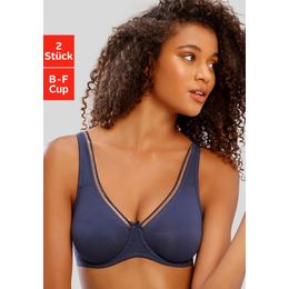 Minimizer-BH Petite Fleur, Damen, Gr. 105, Cup F, blau (marine, wei&szlig;), Jersey, Obermaterial: 95% Baumwolle, 5% Elasthan, Basic, BHs Minimizer-BH, aus Baumwolle mit nahtlosen Cups, Basic Dessous