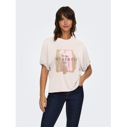 T-Shirt Only "ONLFREE LIFE S/S FOLD-UP TOP BOX JRS", Damen, Gr. XS, pumice stone print:free authentic, Jersey, Obermaterial: 70% Modal, 30% Polyester, bedruckt, regular fit normal, Rundhals, Shirts T-Shirt, Materialmix, regular fit, Rundhals, Topseller