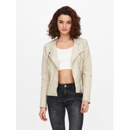 Lederimitatjacke Only "ONLAVA FAUX LEATHER BIKER OTW NOOS", Damen, Gr. 38, silber lining, Web, Obermaterial: 87% Polyester, 9% Baumwolle, 4% Viskose, unifarben, figurbetont kurz, Jacken Lederimitatjacke, mit Biker-Details