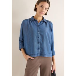 Langarmbluse Cecil, Damen, Gr. L (42), mid blau wash, Web, Obermaterial: 100% Lyocell, figurumspielend normal, elastischer Bund, Blusen Langarmbluse, Feminine Smock-Detail an der Schulter