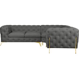 Chesterfield-Sofa Home Affaire "Amaury L-Form", grau, B:264cm H:75cm T:204cm, Struktur (100% Polyester);Samtoptik (100% Polyester), Sofas, Chesterfield-Sofa, moderne Chersterfield-Optik, Breite 262 cm, Fu&szlig;farbe w&auml;hlbar