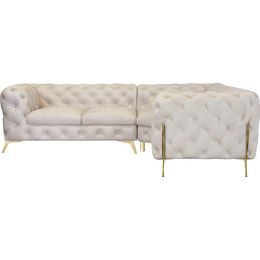Chesterfield-Sofa Home Affaire "Amaury L-Form", beige, B:264cm H:75cm T:204cm, Struktur (100% Polyester);Samtoptik (100% Polyester), Sofas, Chesterfield-Sofa, moderne Chersterfield-Optik, Breite 262 cm, Fu&szlig;farbe w&auml;hlbar