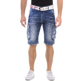 Cipo & Baxx Jeansshorts CIPO & BAXX, Herren, Gr. 29, N-Gr, blau, Denim/Jeans, Obermaterial: 98% Baumwolle, 2% Elasthan, Abriebeffekte, Destroyed-Effekte, normal kniebedeckend, Jeans Jeansshorts, in Denim, mit Cargotaschen, Topseller
