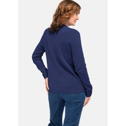 Rundhalspullover GOLDNER "Kurzgr&ouml;&szlig;e Stehkragenpullover im Zopfstrick", Damen, Gr. 19, blau (dunkelblau), Obermaterial: 50% Baumwolle CO. 50% Polyacryl PAN., gerade, Pullover Rundhalspullover, hoher Baumwollanteil