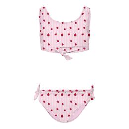 Bustier-Bikini KIDS Only "KOGBEACH KNOT BIKINI SET ACC", M&auml;dchen, Gr. 158/164, N-Gr, romance rose aop:strawberry stripe, Mesh, Polyamid, gestreift, Bikini-Sets Bustier-Bikini, mit dekorativen Knoten