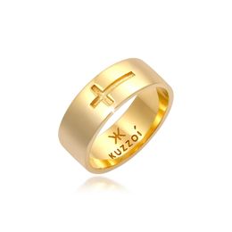 Silberring Kuzzoi "Ring Herren Bandring Kreuz Glanz 925 Silber" Gr. 60, gold, Fingerringe, Herren, 60, Silber 925 (Sterlingsilber), Silberring
