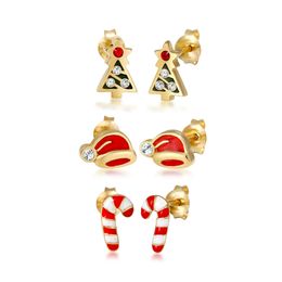 Ohrstecker-Set Elli "Ohrringe X-mas 3er Set S&uuml;&szlig; 925 Silber, mit Kristallen von Swarovski" Gr. 9, gold, Ohrringe, Damen, Silber 925 (Sterlingsilber), Ohrstecker-Set