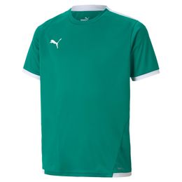 Fu&szlig;balltrikot Puma "TEAMLIGA JERSEY JR", Kinder, Gr. 152, gr&uuml;n (pepper gr&uuml;n, Puma wei&szlig;), Interlock, Obermaterial: 100% Polyester, unifarben, regular fit normal, Rundhals, Trikots Fu&szlig;balltrikot, Regular Fit, f&uuml;r Fu&szlig;balltraining und Wettkampf, mit Mesh-Elementen