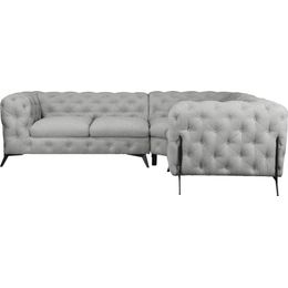 Chesterfield-Sofa Home Affaire "Amaury L-Form", silber, B:264cm H:75cm T:204cm, Struktur (100% Polyester);Samtoptik (100% Polyester), Sofas, Chesterfield-Sofa, moderne Chersterfield-Optik, Breite 262 cm, Fu&szlig;farbe w&auml;hlbar