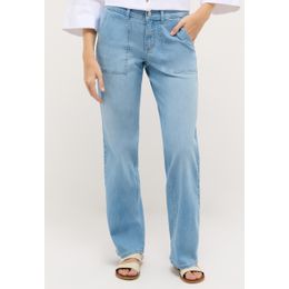 Relax-fit-Jeans Angels "LIZ WORKER", Damen, Gr. 44, L&auml;nge 32, bleached blau used, Denim/Jeans, Obermaterial: 91% Baumwolle, 6% Polyester, 3% Elasthan, relaxed fit lang, Jeans Relax-fit-Jeans, mit gro&szlig;en Vordertaschen und Fade-Out Effekten