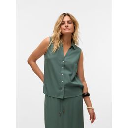 V&eacute;ro Moda Blusentop VERO MODA "VMMYMILO SL V-NECK SHIRT WVN GA", Damen, Gr. XS, laurel wreath, Web, Obermaterial: 55% Viskose, 45% Leinen, unifarben, regular fit normal, V-Ausschnitt, Blusen Blusentop, mit Leinen