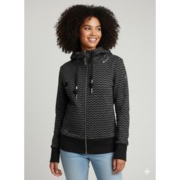 Kapuzensweatjacke Ragwear "YODA ZIP ZIG ZAG O", Damen, Gr. XL, schwarz, Sweatware, Obermaterial: 70% Baumwolle, 30% Polyester, bedruckt, gemustert, normal, Rundhals, Rippb&uuml;ndchen, Sweatjacken Kapuzensweatjacke, mit Logostickerei, Topseller