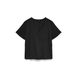 V&eacute;ro Moda Blusenshirt VERO MODA "VMMYMILO S/S V-NECK TOP WVN GA", Damen, Gr. M, schwarz, Jersey, Obermaterial: 55% Viskose, 45% Leinen, unifarben, regular fit normal, V-Ausschnitt, Shirts Blusenshirt, mit klassischem Schnitt