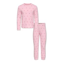 Schlafanzug KIDS Only "KMGRILA NIGHTWEAR LS TOP/PANT SET JRS", M&auml;dchen, Gr. 110, romance rose pack:pant aop heart, cashmere rose, Jersey, Obermaterial: 100% Baumwolle, bedruckt, gepunktet, Basic normal, Rundhals, Homewear-Sets Schlafanzug