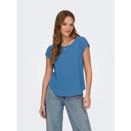 Kurzarmbluse Only "ONLVIC &ndash; feminines Blusenshirt in lockerer Form", Damen, Gr. 40, riviera, Web, Obermaterial: 97% Polyester, 3% Elasthan, unifarben, regular fit Po-bedeckend, Rundhals, Blusen Kurzarmbluse, regular fit, Web, Kunstfaser, Rundhals, unifarben