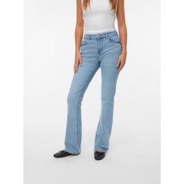 V&eacute;ro Moda Bootcut-Jeans VERO MODA "VMFLASH MR FLARED POCKET JNS RA3043 NOOS", Damen, Gr. M, L&auml;nge 32, light blau denim, Denim/Jeans, Obermaterial: 85% Baumwolle, 14% Polyester, 1% Elasthan, unifarben, normal, Jeans Bootcut-Jeans
