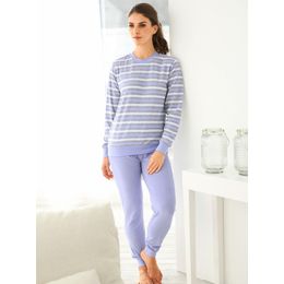Schlafanzug, Damen, Gr. 40/42, lila (flieder, geringelt), Oberteil: 55% BW, 45% Polyester% 2 Teile mit untersch. Material, 80% Baumwolle, 20% Polyester, Homewear-Sets Schlafanzug