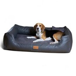 tierlando &reg; MADDOX VIP Orthop&auml;disches Hundebett VISCO Velours Kunstleder S - XXL schwarz/ graphit 1,2 m, 25 cm, 85 cm