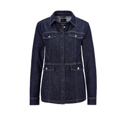 Kurzjacke GOLDNER "Kurzgr&ouml;&szlig;e Jeansjacke mit sportlichen Details", Damen, Gr. 21, blau (marine), Obermaterial: 98% Baumwolle CO. 2% Elasthan EL., Manschette, Jacken Kurzjacke, figurformende aufwendige N&auml;hte