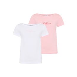 T-Shirt Kangaroos "2er Pack T-Shirts mit modischen Ausschnitt", M&auml;dchen, Gr. 140/146, rosa, wei&szlig;, Rippware, Obermaterial: 100% Baumwolle, bedruckt, unifarben, Basic, U-Boot-Ausschnitt, Shirts T-Shirt, Basic Schnitt, Kurzarm, U-Boot-Ausschnitt, aus Baumwolle