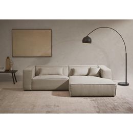 Ecksofa "PIARA mit Kedernaht, Cord, Leinenoptik o. Strukturstoff, Couch, L-Form", greige, B:267cm H:66cm T:167cm, 100% Polyester, LeGer Home by Lena Gercke, Sofas, Ecksofa, wahlweise Ottomane rechts/links, schwarze F&uuml;&szlig;e, bequemer Sitzkomfort