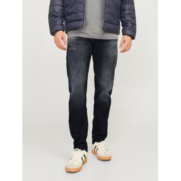 Jack & Jones Tapered-fit-Jeans JACK & JONES "JJIMIKE JJCADE GE 232 NOOS", Herren, Gr. 38, L&auml;nge 32, blau (blau denim), Denim/Jeans, Obermaterial: 98% Baumwolle, 2% Elasthan, Abriebeffekte, bequem lang, Jeans