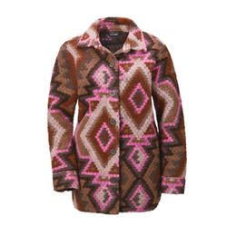 Wolljacke GOLDNER "Kurzgr&ouml;&szlig;e Hemdjacke", Damen, Gr. 21, braun (braun, pink, gemustert), Obermaterial: 50% Polyester PES. 50% Wolle WO., figurumspielend, Manschette, Jacken, Manschetten