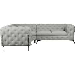 Chesterfield-Sofa Home Affaire "Amaury L-Form", silber, B:264cm H:75cm T:204cm, Struktur (100% Polyester);Samtoptik (100% Polyester), Sofas, Chesterfield-Sofa, moderne Chersterfield-Optik, Breite 262 cm, Fu&szlig;farbe w&auml;hlbar