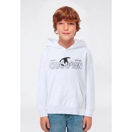 Kapuzensweatshirt Champion "Graphic Terry Hoodie", Jungen, Gr. M (140/146), wht, Obermaterial: 54% Baumwolle, 46% Polyester, Sweatshirts Kapuzensweatshirt, f&uuml;r Kinder, sportlicher Stil, mit Kapuze, bequemer Schnitt