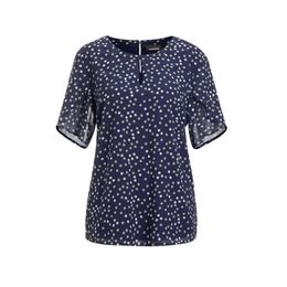 Kurzarmbluse GOLDNER "Chiffonbluse Damen mit Tupfen-Alloverprint und Rundhalsausschnitt", Damen, Gr. 40, blau (marine, gemustert), Obermaterial: 100% Polyester PES., Modisch, normal, Gerade, Blusen, Sonstige