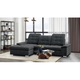 Ecksofa WERK2 "Carmen, mit Bettfunktion & Bettkasten, optional Sitztiefenverstellung", grau (anthrazit), B:264cm H:105cm T:170cm, 95% Polyester, 5% Nylon, Sofas, Ecksofa, ohne Sitztiefenverstellung, Struktur weich, anthrazit