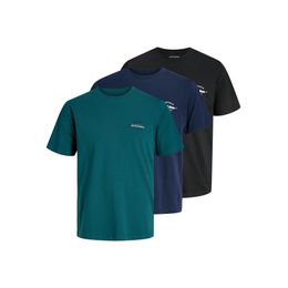 Jack & Jones PlusSize T-Shirt "JJBRANDON TEE SS CREW NECK 3PK MP PLS", Herren, Gr. 6XL, atlantic deep pack:small with navy blazer, schwarz, Jersey, Obermaterial: 100% Baumwolle, JACK & JONES PLUSSIZE, bedruckt, unifarben, regular fit normal, Rundhals, Shirts T-Shirt