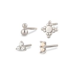 Ohrstecker-Set Elli "Ohrringe Ohrstecker Set mit Perlen Kristalle von Swarovski 925 Sterling Silber (4 tlg.)" Gr. 8, silber, Ohrringe, Damen, Silber 925 (Sterlingsilber), Ohrstecker-Set