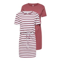 Jerseykleid Only CARMAKOMA "CARHAPPY LIFE S/S DRESS 2-PACK JRS ZL", Damen, Gr. M, N-Gr, apple butter pack:cloud dancer stripes (apple butter), Jersey, Obermaterial: 100% Baumwolle, gestreift, unifarben, regular fit kniefrei, Rundhals, Kleider Jerseykleid, Sommerkleid, Baumwolle, regular fit