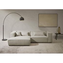 Ecksofa "PIARA mit Kedernaht, Cord, Leinenoptik o. Strukturstoff, Couch, L-Form", greige, B:267cm H:66cm T:167cm, 100% Polyester, LeGer Home by Lena Gercke, Sofas, Ecksofa, wahlweise Ottomane rechts/links, schwarze F&uuml;&szlig;e, bequemer Sitzkomfort