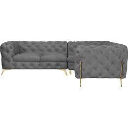 Chesterfield-Sofa Home Affaire "Amaury L-Form", grau, B:264cm H:75cm T:204cm, Struktur (100% Polyester);Samtoptik (100% Polyester), Sofas, Chesterfield-Sofa, moderne Chersterfield-Optik, Breite 262 cm, Fu&szlig;farbe w&auml;hlbar