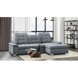 Ecksofa WERK2 "Carmen, mit Bettfunktion & Bettkasten, optional Sitztiefenverstellung", grau, B:264cm H:105cm T:170cm, 95% Polyester, 5% Nylon, Sofas, Ecksofa, mit Sitztiefenverstellung, Struktur weich, grau