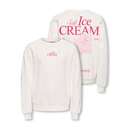 Sweatshirt KIDS Only "KOGPHILEA LIFE L/S LOOSE UB VD SWT", M&auml;dchen, Gr. 158/164, cloud dancer print:icecream, Sweatware, Obermaterial: 80% Baumwolle, 20% Polyester, bedruckt, regular fit normal, Rundhals, B&uuml;ndchen, Sweatshirts Sweatshirt, Baumwollmischung, regular fit