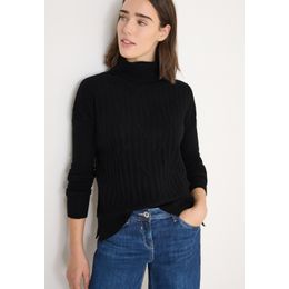 Rollkragenpullover Cecil, Damen, Gr. L (42), schwarz, Strick, Obermaterial: 44% Nylon, 28% Polyacryl, 24% Baumwolle, 4% Elasthan, unifarben, tailliert h&uuml;ftbedeckend, Rundhals, B&uuml;ndchen, Pullover Rollkragenpullover, mit Strick-Muster und Umlegekragen