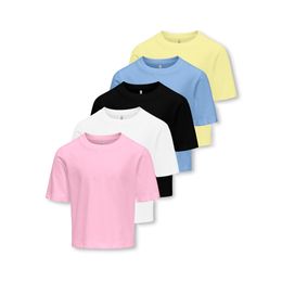 T-Shirt KIDS Only "KOGREX S/S TOP JRS 5-PACK", M&auml;dchen, Gr. 134/140, pink lady pack:wei&szlig;, schwarz, open air, double cream, Jersey, Obermaterial: 100% Baumwolle, unifarben, regular fit normal, Rundhals, abgesteppte Kante, Shirts T-Shirt, Topseller