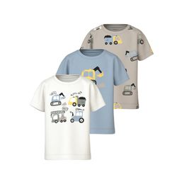 T-Shirt name it "NMMDANNY 3P SS TOP", M&auml;dchen, Gr. 92, cloud dancer pack:blau fog, chateu gray, Jersey, Obermaterial: 100% Baumwolle, bedruckt, geringelt, unifarben, normal normal, Rundhals, Shirts T-Shirt, Topseller