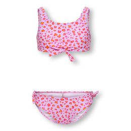 Bustier-Bikini KIDS Only "KOGBEACH KNOT BIKINI SET ACC", M&auml;dchen, Gr. 158/164, N-Gr, oriole aop:little leo, Mesh, Polyamid, bedruckt, Bikini-Sets Bustier-Bikini, mit dekorativen Knoten