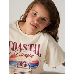T-Shirt LEVI'S KIDS "LVG COASTAL GIRLS SS TEE", M&auml;dchen, Gr. 12 (152), antique wei&szlig;, Jersey, Obermaterial: 60% Baumwolle, 40% Polyester, bedruckt, normal h&uuml;ftbedeckend, Rundhals, Shirts T-Shirt, for Girls, mit Print