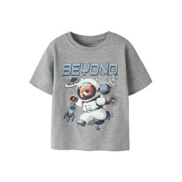 T-Shirt name it "NMMDIFUS SS NREG TOP BOX", M&auml;dchen, Gr. 98, grau melange, Jersey, Obermaterial: 95% Baumwolle, 5% Elasthan, bedruckt, meliert, unifarben, normal normal, Rundhals, Shirts T-Shirt