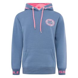 Hoodie Zwillingsherz "Happy Days", Damen, Gr. S/M, blau (jeans), Sweatware, Obermaterial: 50% Baumwolle, 50% Polyester, comfort fit h&uuml;ftlang, ohne Ausschnitt, angesetztes B&uuml;ndchen, Sweatshirts Hoodie, gestickte pinke Details, Kapuze, Kordelzug, Tasche vorne, Rippb&uuml;ndchen