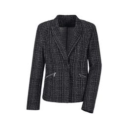 Jackenblazer GOLDNER "Kurzgr&ouml;&szlig;e Eleganter Baumwollblazer, Karomuster", Damen, Gr. 22, schwarz (schwarz, gemustert), Obermaterial: 93% Baumwolle CO. 7% metallisierte Fasern MTF., Blazer, RV Taschen