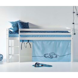 Hochbett Hoppekids "ECO Dream, Kinderbett, Spielbett, Halbhohes Bett aus Massivholz", blau (wei&szlig;, cars blau), B:101cm H:105cm L:208cm, Kinderbett: 100% Massivholz: Nordische Kiefer, Vorhang: 100% Baumwolle, Matratzenbezug: 77% Polyester, 23% Bambusfasern, Matratze: Waterlily Matratzenkern, Hochbetten, Hochbett, inkl. Vorhang-Set Creator, Bettgr&ouml;&szlig;e & Matratze w&auml;hlbar